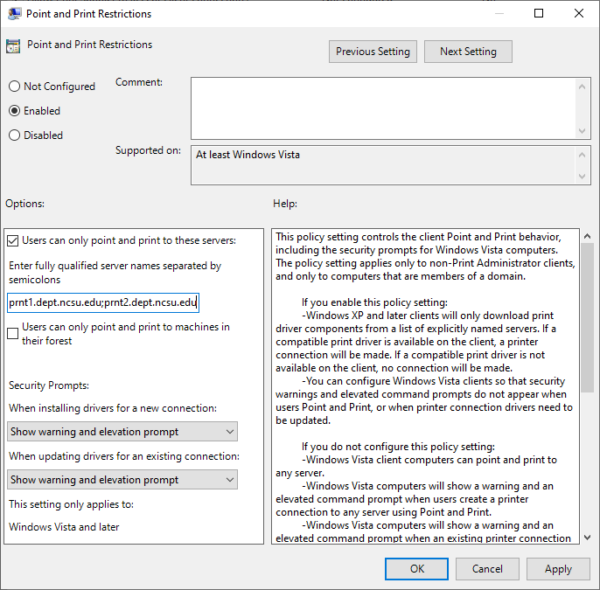 Configuring Point and Print in a PrintNightmare World – NC State Active ...